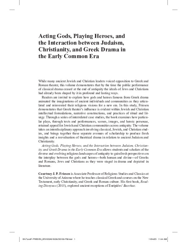 (PDF) Acting Gods, Playing Heroes, and the Interaction between Judaism ...