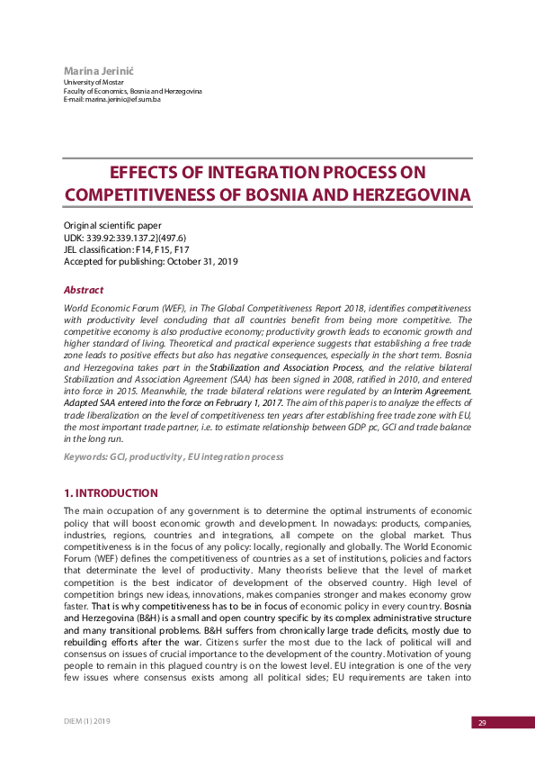 (PDF) Effects of Integration Process on Competitiveness of Bosnia and ...