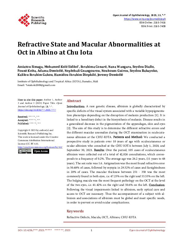 (PDF) Refractive State and Macular Abnormalities at Oct in Albino at ...