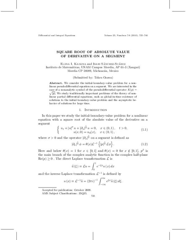 (PDF) Square root of absolute value of derivative on a segment