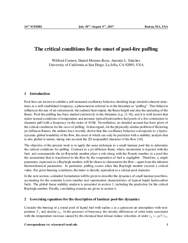 (PDF) The critical conditions for the onset of pool-fire puffing