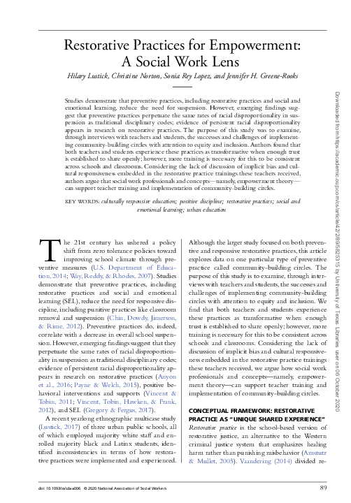 Restorative Practices for Empowerment: A Social Work Lens