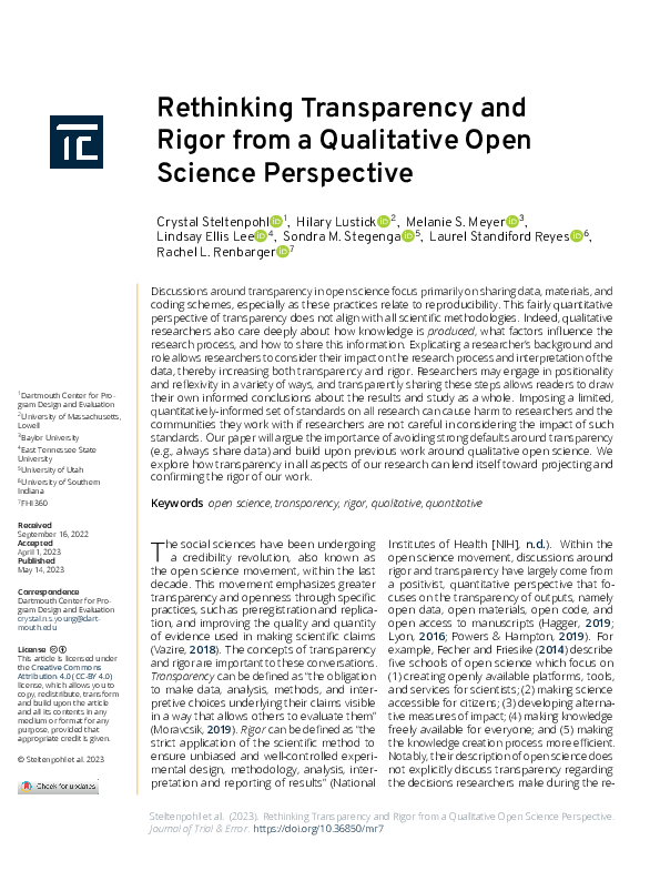 (PDF) Rethinking Transparency and Rigor from a Qualitative Open Science ...