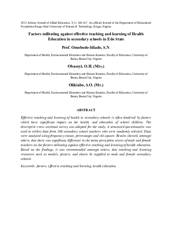 (DOC) Factors militating against effective teaching and learning of ...