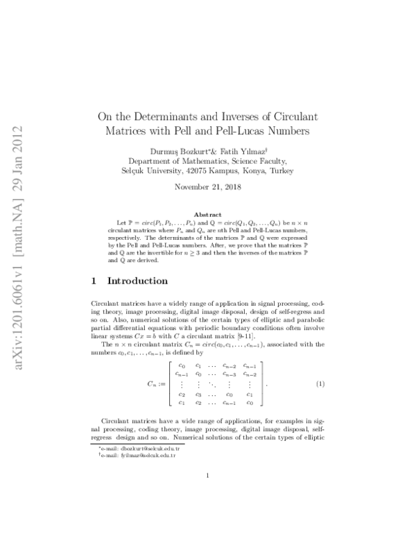 (PDF) 2 On the Determinants and Inverses of Circulant Matrices with ...