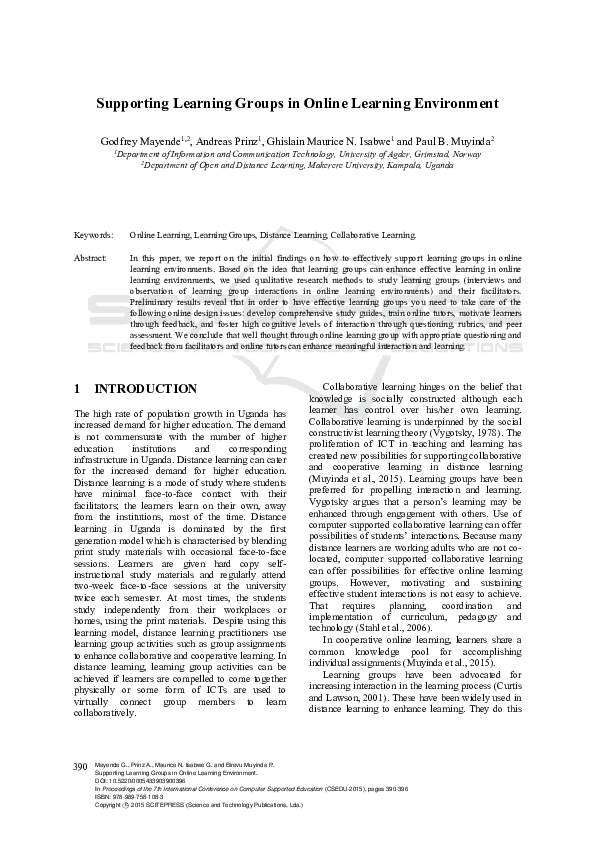 (PDF) Supporting Learning Groups in Online Learning Environment