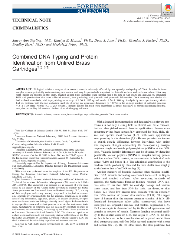 (PDF) Combined DNA Typing and Protein Identification from Unfired Brass ...