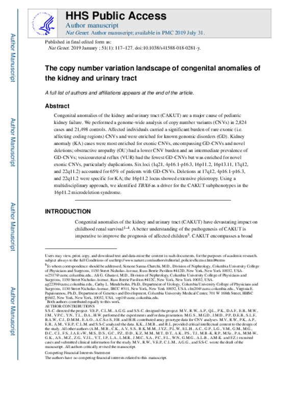 Pdf The Copy Number Variation Landscape Of Congenital Anomalies Of