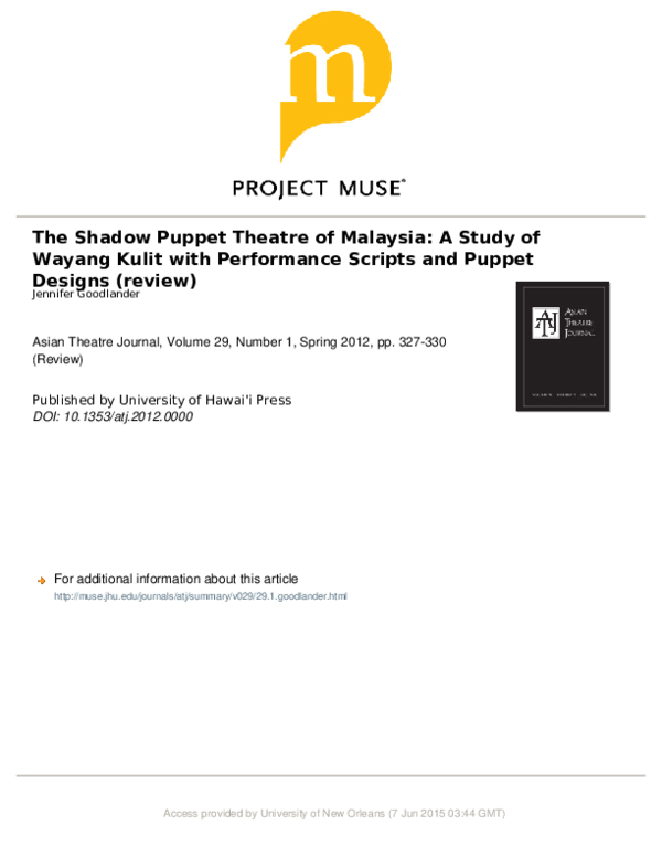 (PDF) The Shadow Puppet Theatre of Malaysia: A Study of Wayang Kulit ...