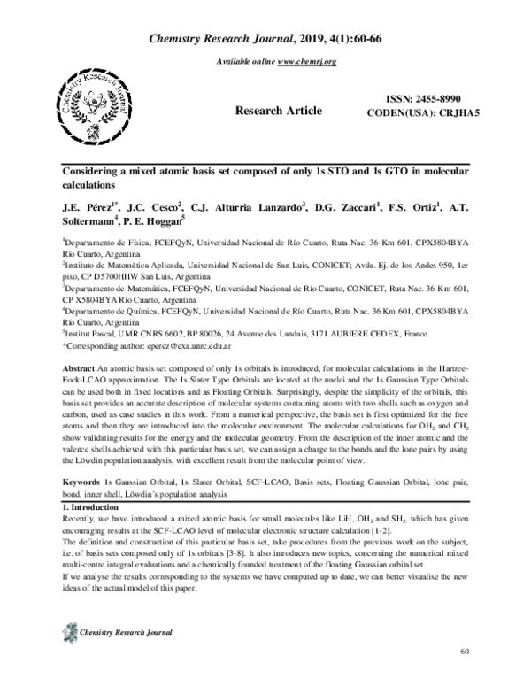(PDF) Considering a mixed atomic basis set composed of only 1s STO and ...