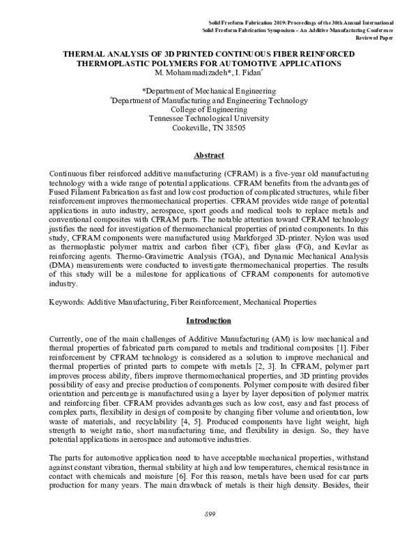 (PDF) Thermal Analysis of 3D Printed Continuous Fiber Reinforced ...
