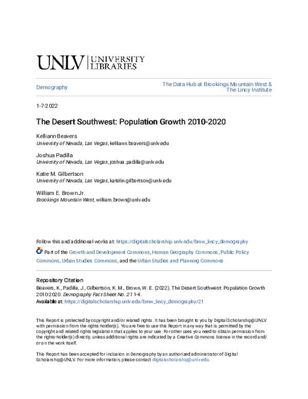 (PDF) The Desert Southwest: Population Growth 2010-2020