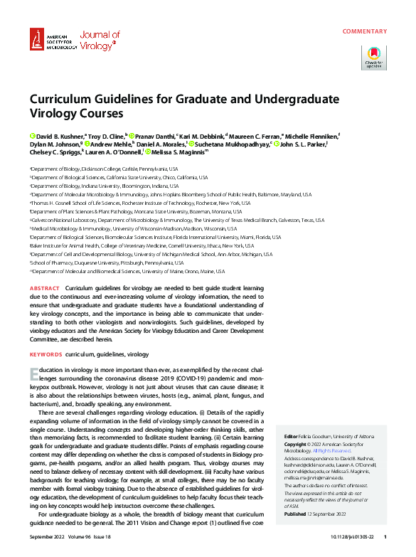 (PDF) Curriculum Guidelines for Graduate and Undergraduate Virology Courses