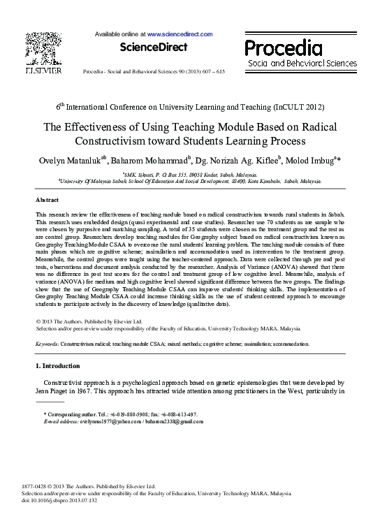 (PDF) The Effectiveness of Using Teaching Module based on Radical Constructivism toward Students ...