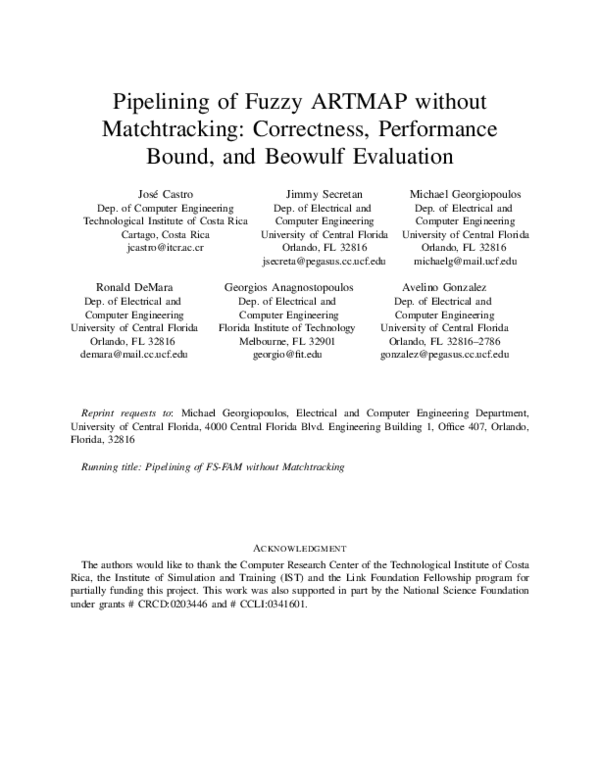 (PDF) Pipelining of Fuzzy ARTMAP without matchtracking: Correctness, performance bound, and ...