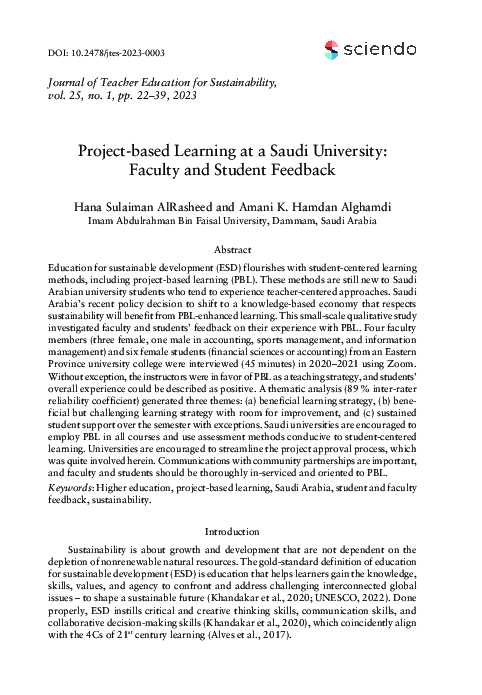 (PDF) Project-based Learning at a Saudi University: Faculty and Student Feedback