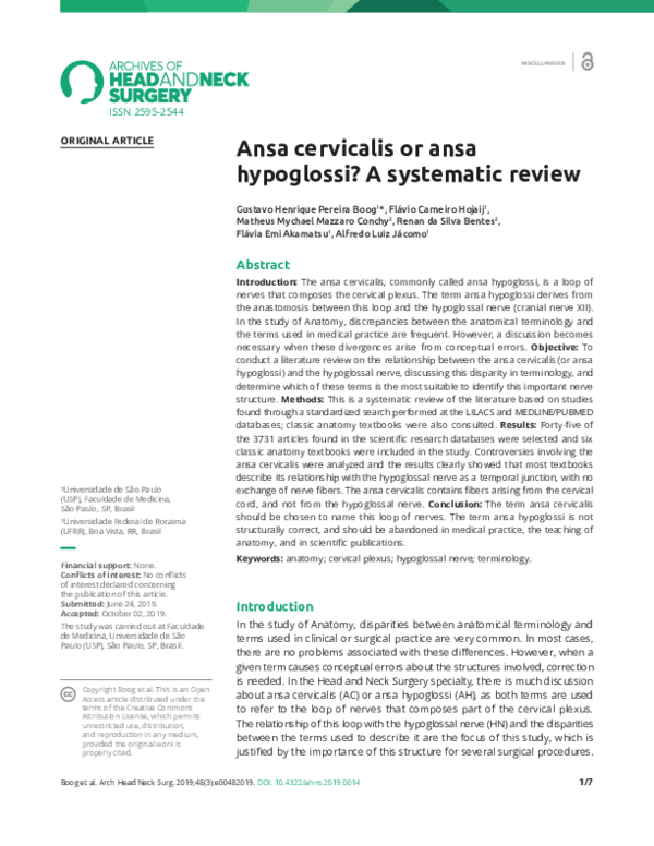 (PDF) Ansa cervicalis or ansa hypoglossi? A systematic review