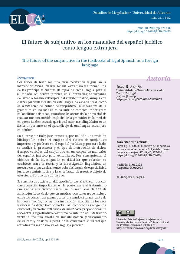 (PDF) El futuro de subjuntivo en los manuales del español jurídico como ...