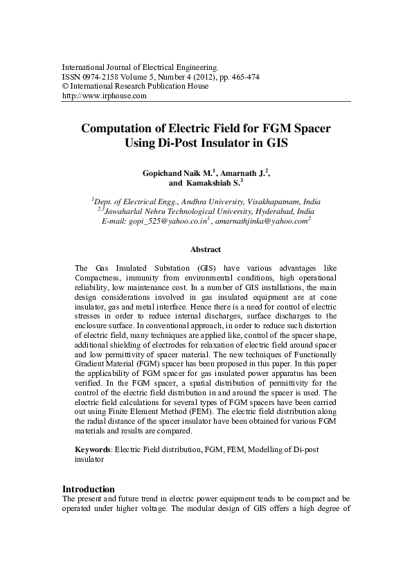 (PDF) Computation of electric field for FGM spacer using U-shape ...