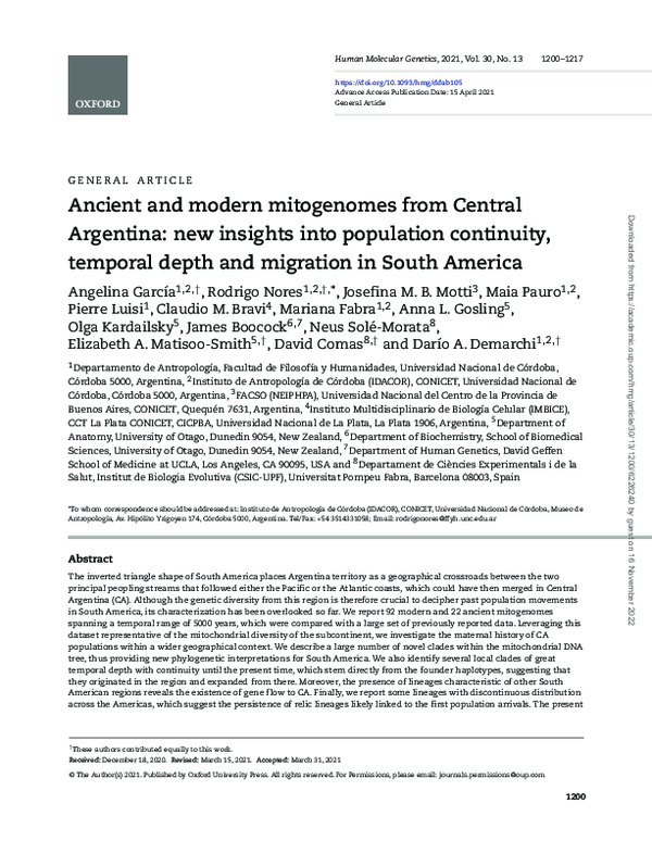 (PDF) Ancient and modern mitogenomes from Central Argentina: new ...