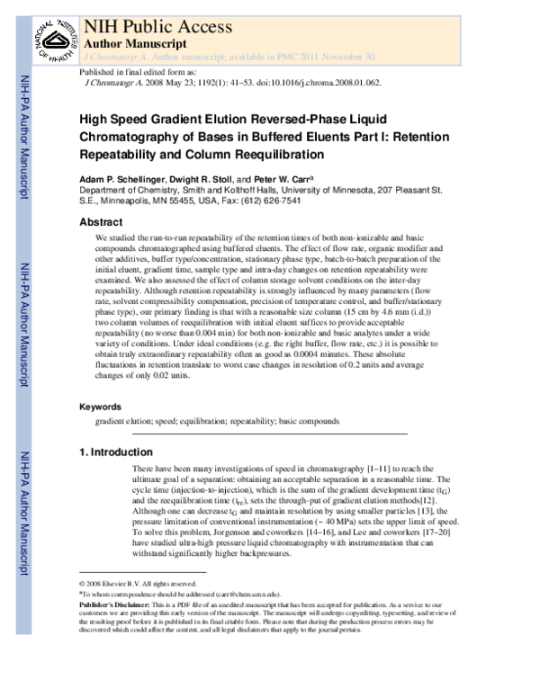 Pdf High Speed Gradient Elution Reversed Phase Liquid Chromatography Of Bases In Buffered Eluents