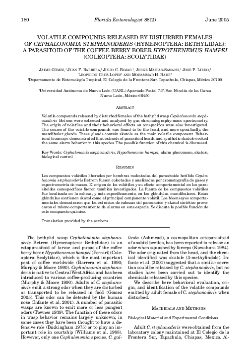 (PDF) Volatile Compounds Released by Disturbed Females of Cephalonomia ...