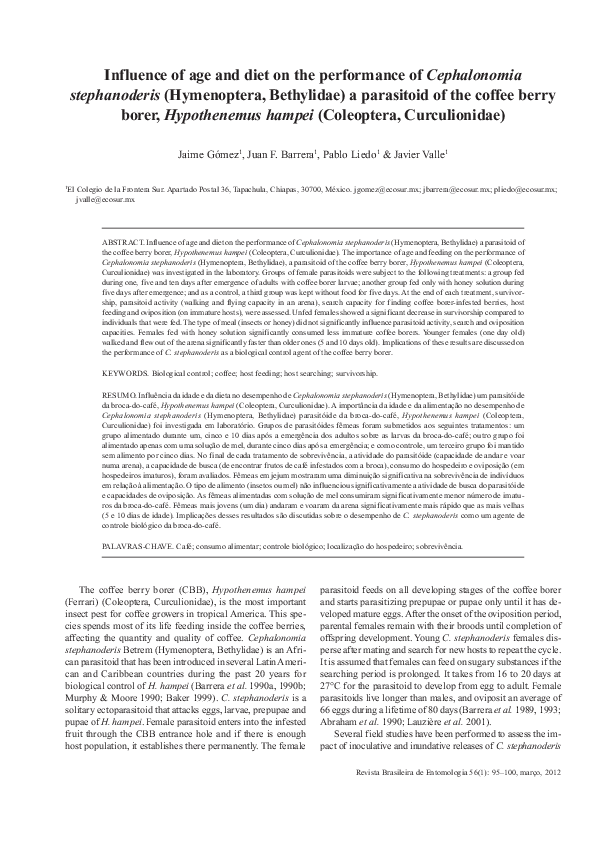 (PDF) Influence of age and diet on the performance of Cephalonomia ...