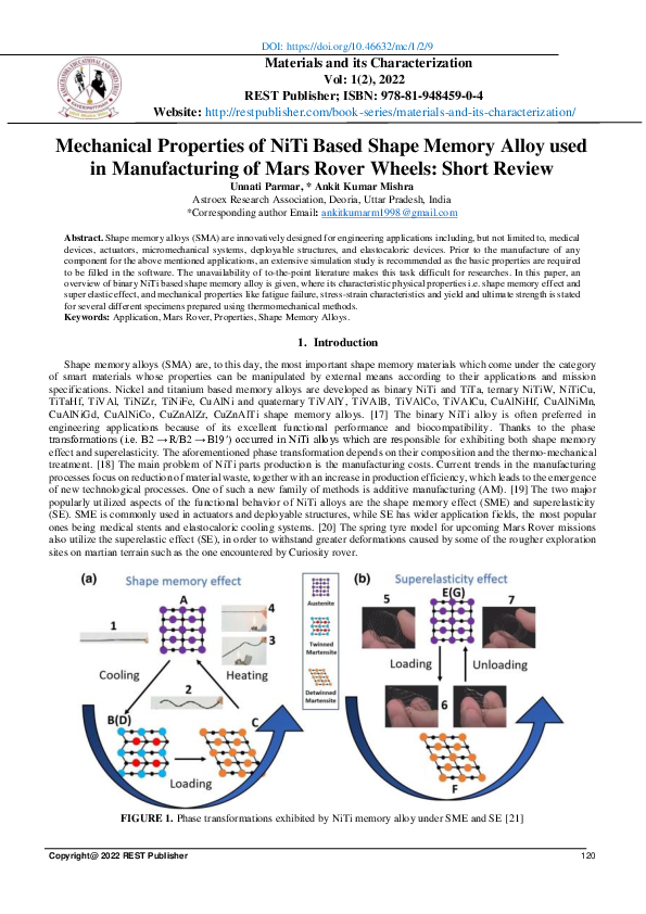 (PDF) Mechanical Properties of NiTi Based Shape Memory Alloy used in Manufacturing of Mars Rover ...