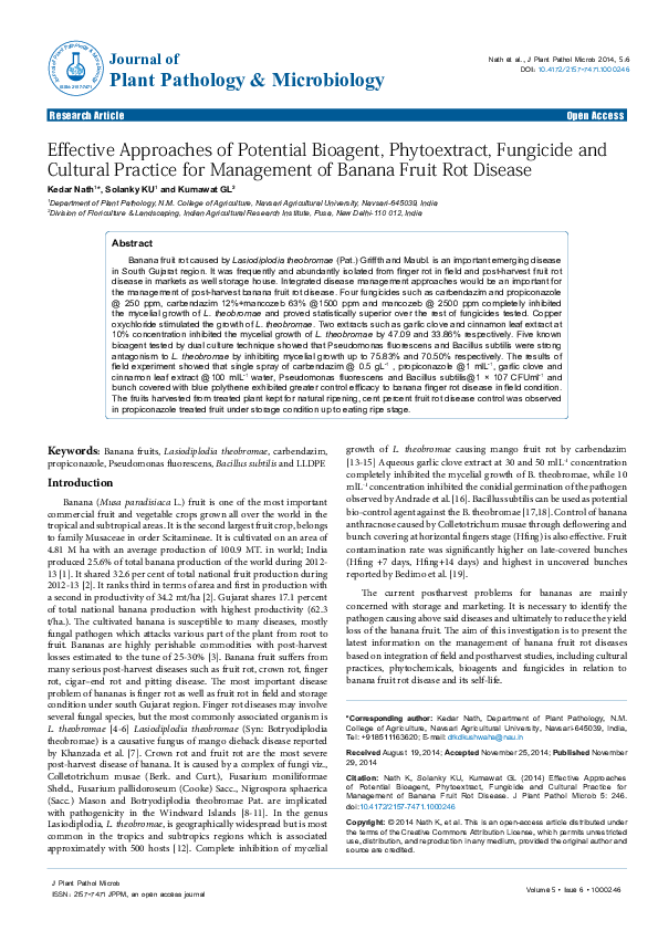 (PDF) Effective Approaches of Potential Bioagent, Phytoextract, Fungicide and Cultural Practice ...