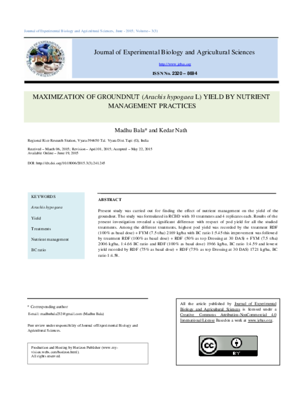 (PDF) Maximization of groundnut (Arachis hypogaea L) yield by nutrient management practices