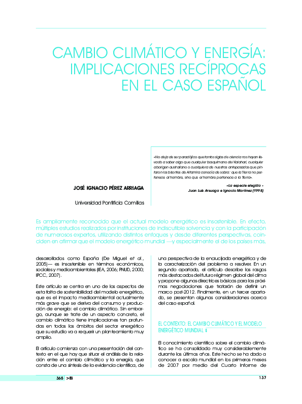 (PDF) Cambio climático y energía: implicaciones recíprocas en el caso ...