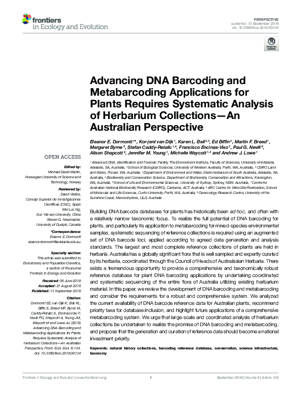 (PDF) Advancing DNA Barcoding and Metabarcoding Applications for Plants Requires Systematic ...