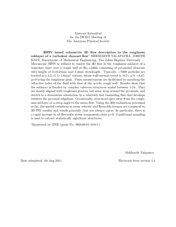 (PDF) HPIV based volumetric 3D flow description in the roughness sublayer of a turbulent channel ...