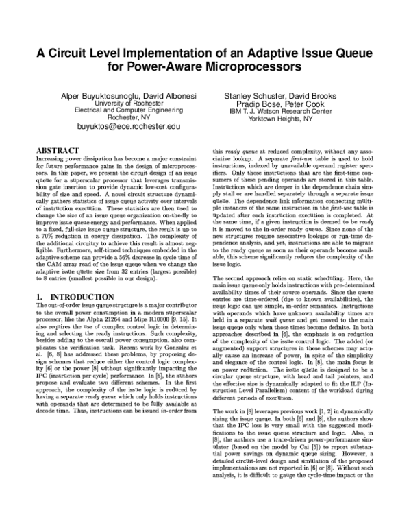 Pdf A Circuit Level Implementation Of An Adaptive Issue Queue For Power Aware Microprocessors