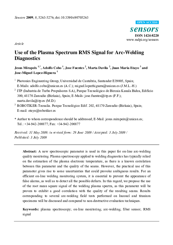 (PDF) Use of the Plasma Spectrum RMS Signal for Arc-Welding Diagnostics ...