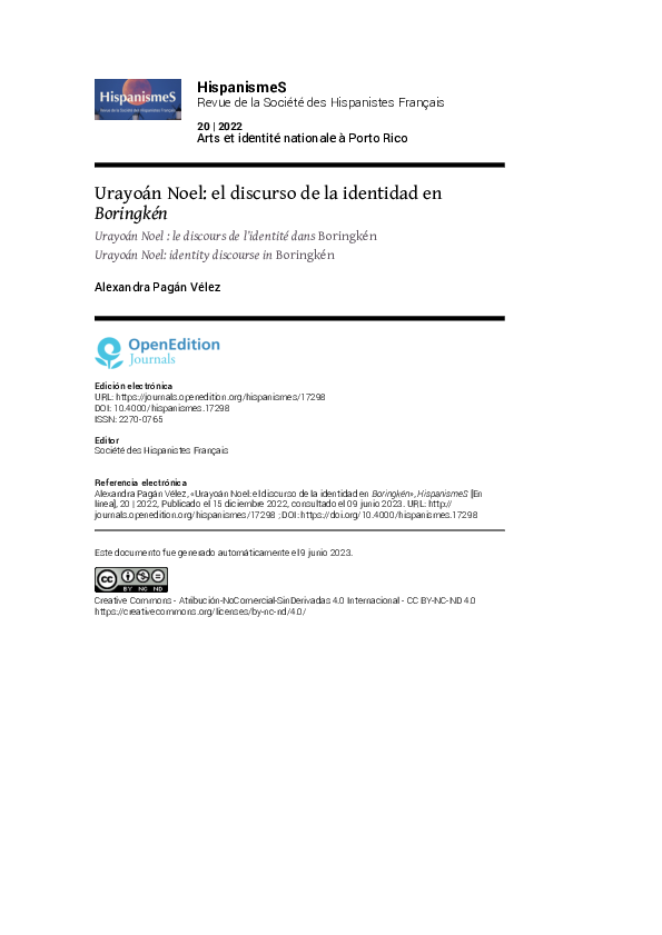 (PDF) Urayoán Noel: el discurso de la identidad en Boringkén