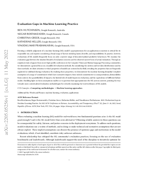 (PDF) Evaluation Gaps in Machine Learning Practice
