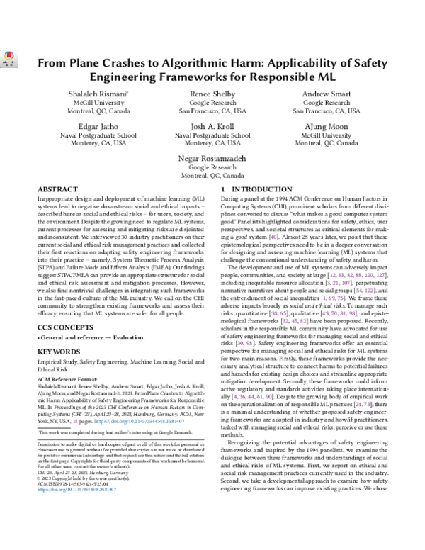 (PDF) From Plane Crashes to Algorithmic Harm: Applicability of Safety ...