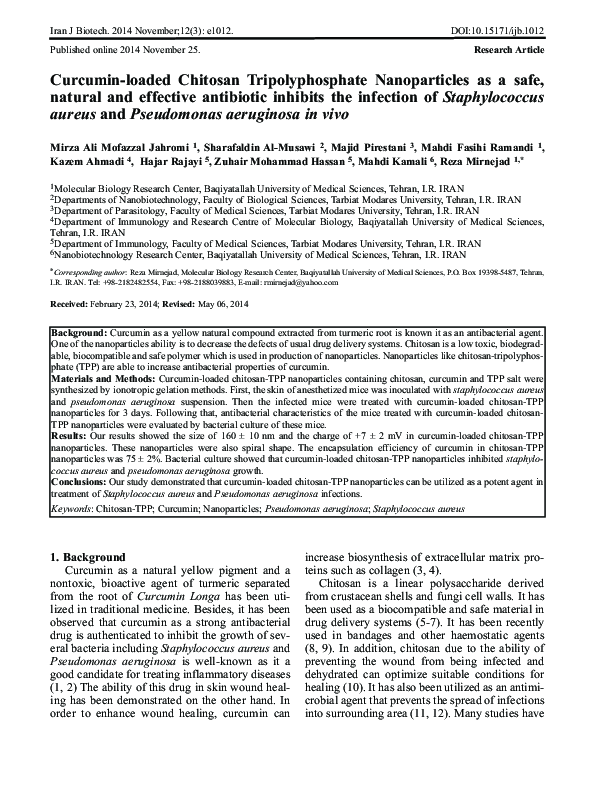 (PDF) Curcumin-loaded Chitosan Tripolyphosphate Nanoparticles as a safe,natural and effective ...