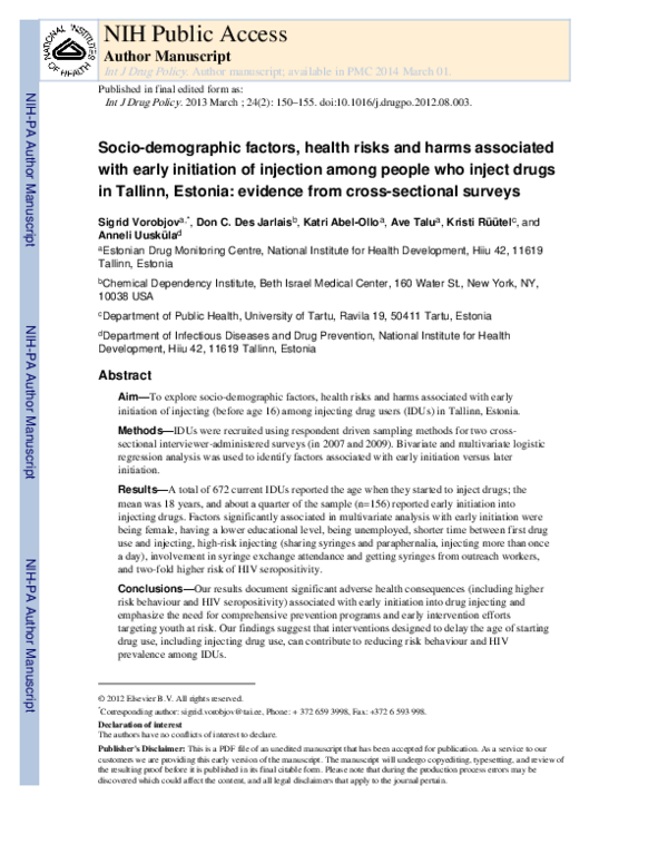 (PDF) Socio-demographic factors, health risks and harms associated with early initiation of ...