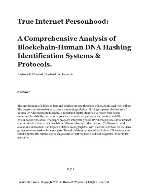 (PDF) True Internet Personhood: A Comprehensive Analysis of Blockchain ...