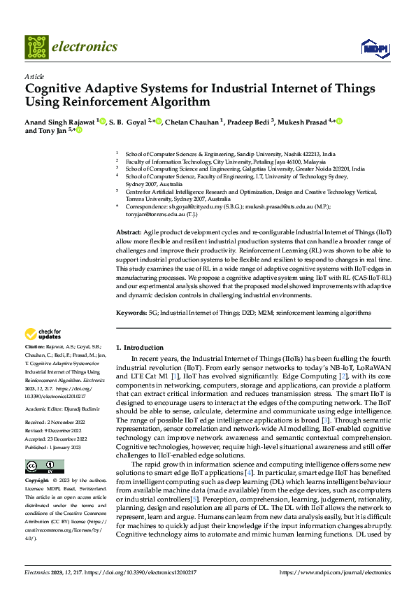 (PDF) Cognitive Adaptive Systems for Industrial Internet of Things Using Reinforcement Algorithm ...