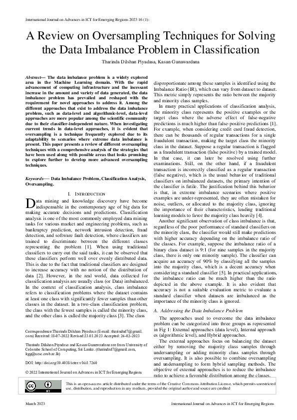 (PDF) Review of Oversampling for Data Imbalance