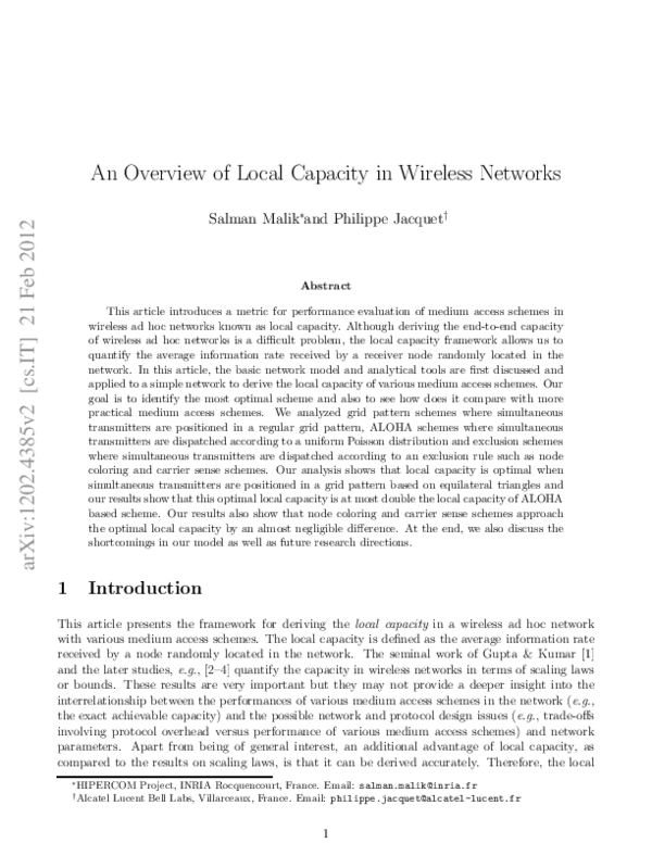 (PDF) 2 An Overview of Local Capacity in Wireless Networks