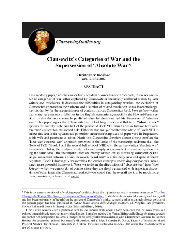 (PDF) Clausewitz ’ s Categories of War and the Supersession of ...
