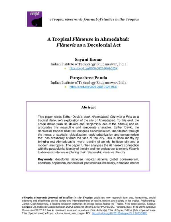 (PDF) Tropical Flâneuse in Ahmedabad: Flânerie as a Decolonial Act