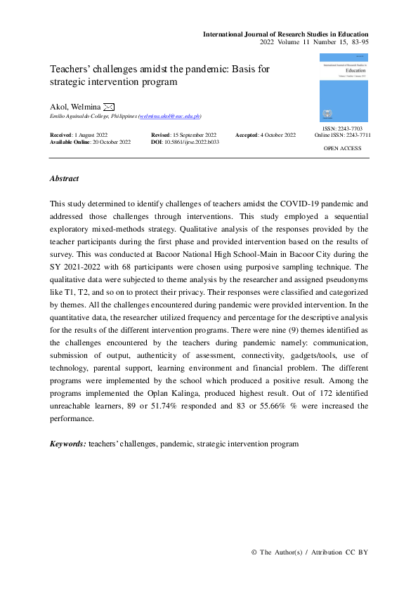 (PDF) Teachers’ challenges amidst the pandemic: Basis for strategic ...