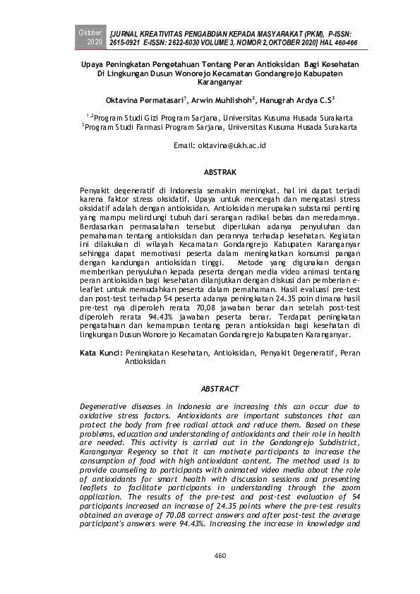 (PDF) Upaya Peningkatan Pengetahuan Tentang Peran Antioksidan Bagi Kesehatan Di Lingkungan Dusun ...