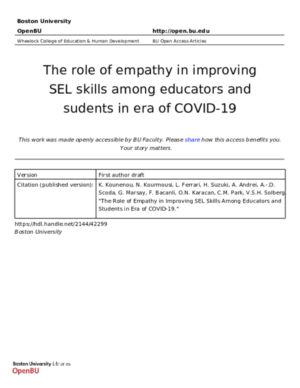 (PDF) The role of empathy in improving SEL skills among educators and ...
