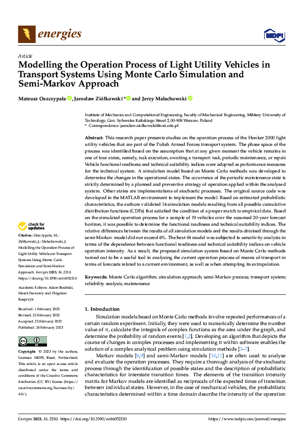 (PDF) Modelling the Operation Process of Light Utility Vehicles in Transport Systems Using Monte ...